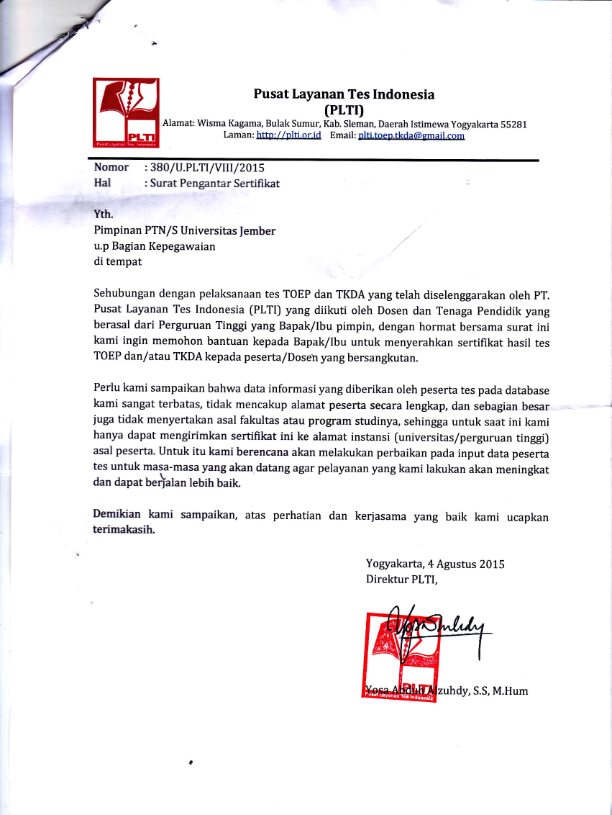 INFORMASI PENTING!!! PENGAMBILAN SERTIFIKAT TES TOEP DAN TKDA periode ...