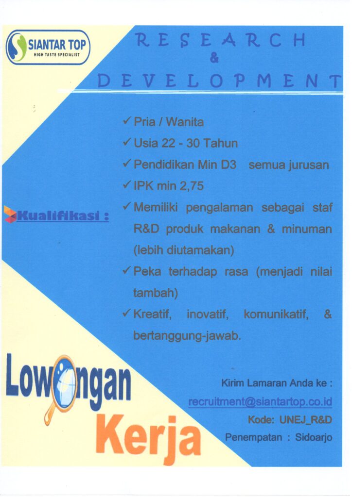 PT. SIANTAR TOP Tbk. MEMBUKA KESEMPATAN KERJA - LPMPP Universitas Jember