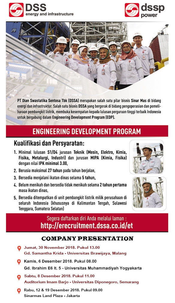 PT DSSP POWER MAS UTAMA posisi EDP (Engineering Development Program) trainee. - LPMPP ...